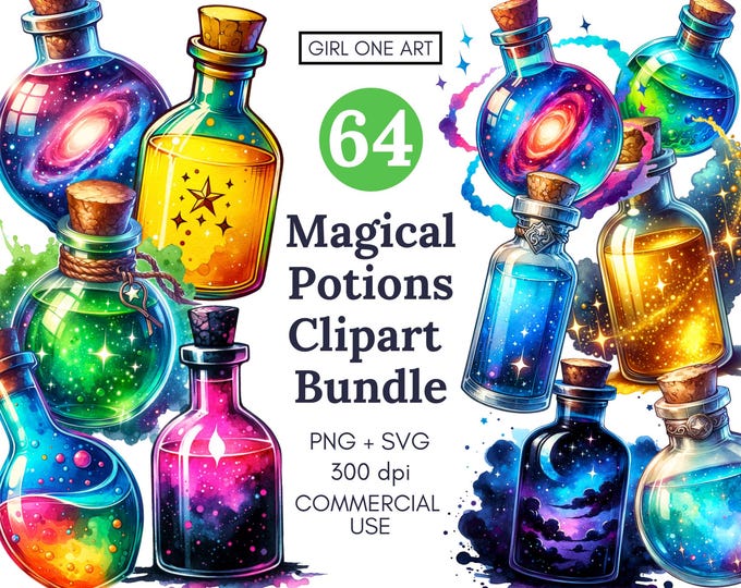 Magic Potion Bottle Clipart Watercolor | Magic Clipart | Potion Clipart ...