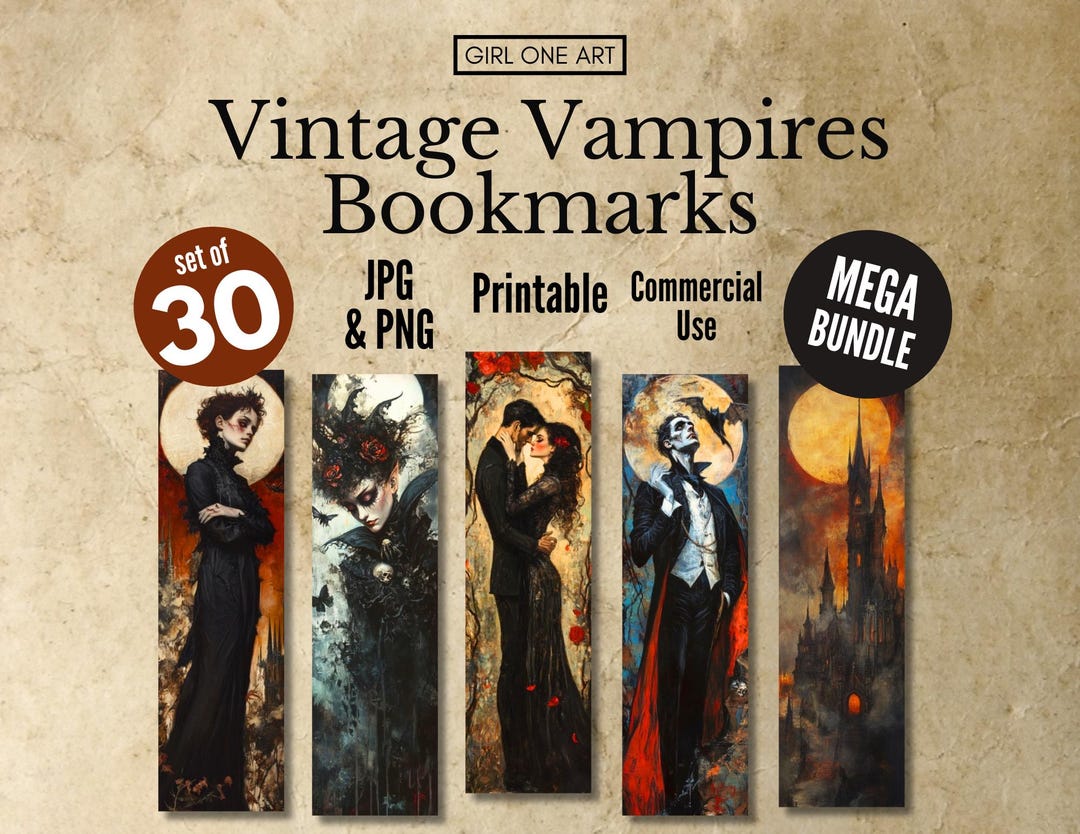Vintage Vampires Printable Bookmarks Bundle PNG JPG Victorian Vampire ...