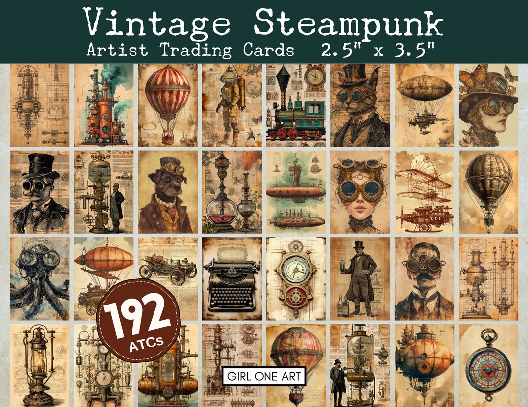 Steampunk Junk Journal ATC Cards Digital Download Vintage Industrial ...