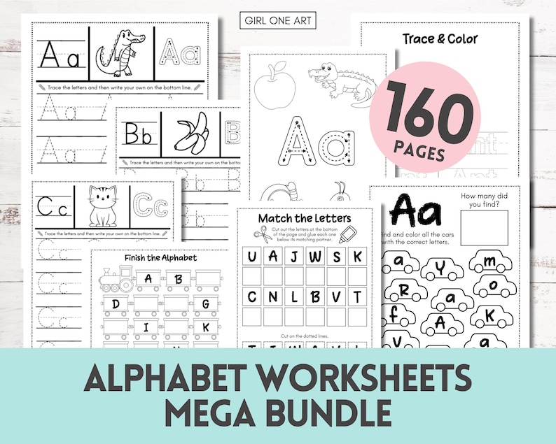 Alphabet Worksheets Printable Tracing Coloring Homeschool Teacher Kids ...