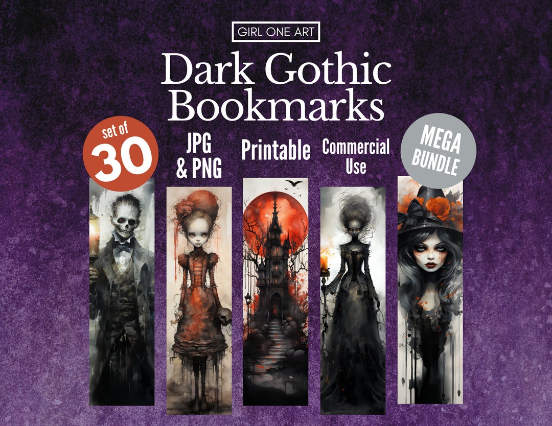 Dark Gothic Printable Bookmarks Bundle Digital Download PNG JPG ...