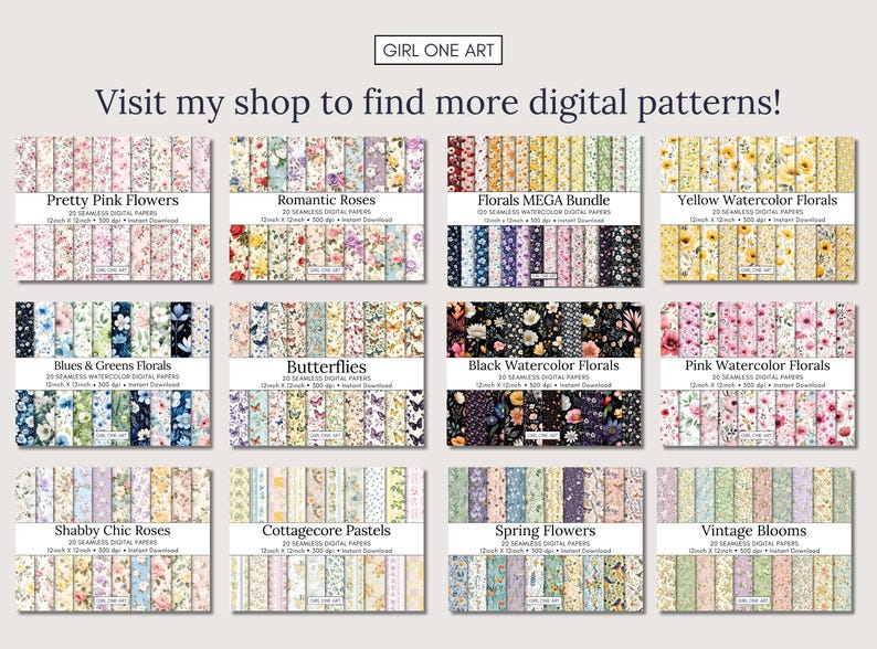 Shabby Chic Floral Digital Paper: Romantic Rose Patterns (PDF) - Etsy