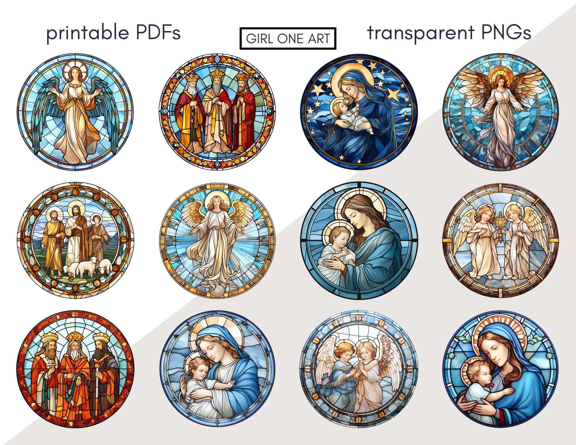 Stained Glass Nativity Clipart Set PNG PDF Commercial Use Digital ...