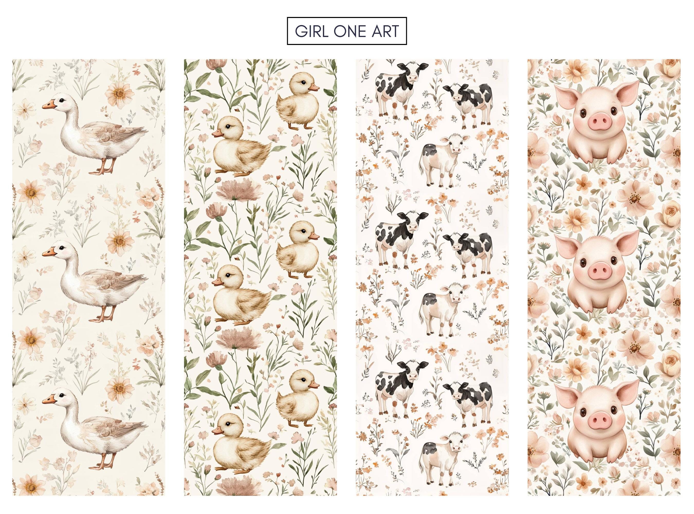 Boho Farm Animal Seamless Paper: Watercolor Cottagecore Nursery Designs ...