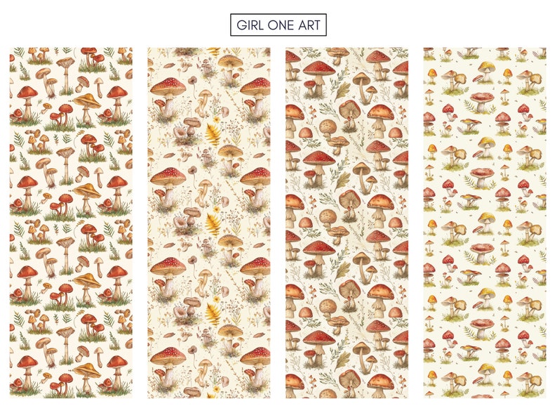 Forest Mushrooms Printable Paper Seamless Fairy Junk Journal Digital ...