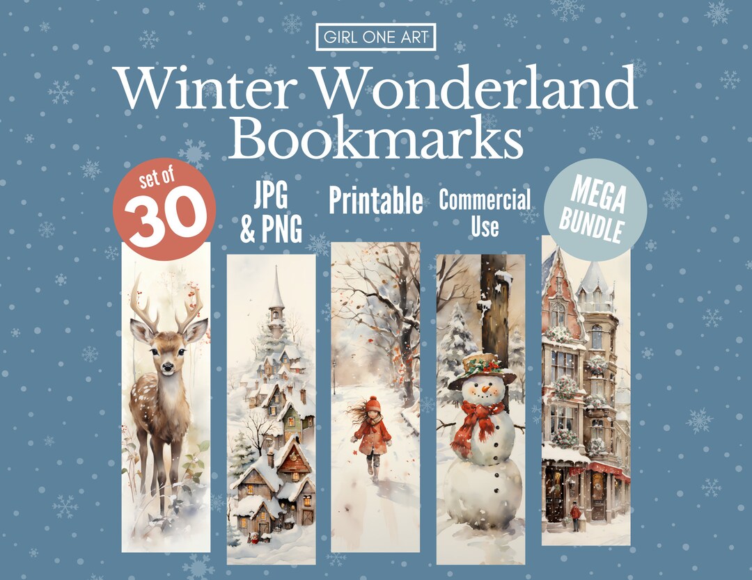 Winter Wonderland Printable Bookmark Bundle PNG JPG Holiday Stocking ...