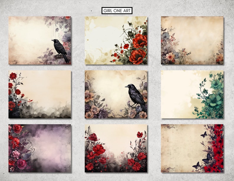 Gothic Flowers Junk Journal Pages Digital Download Floral Scrapbook ...
