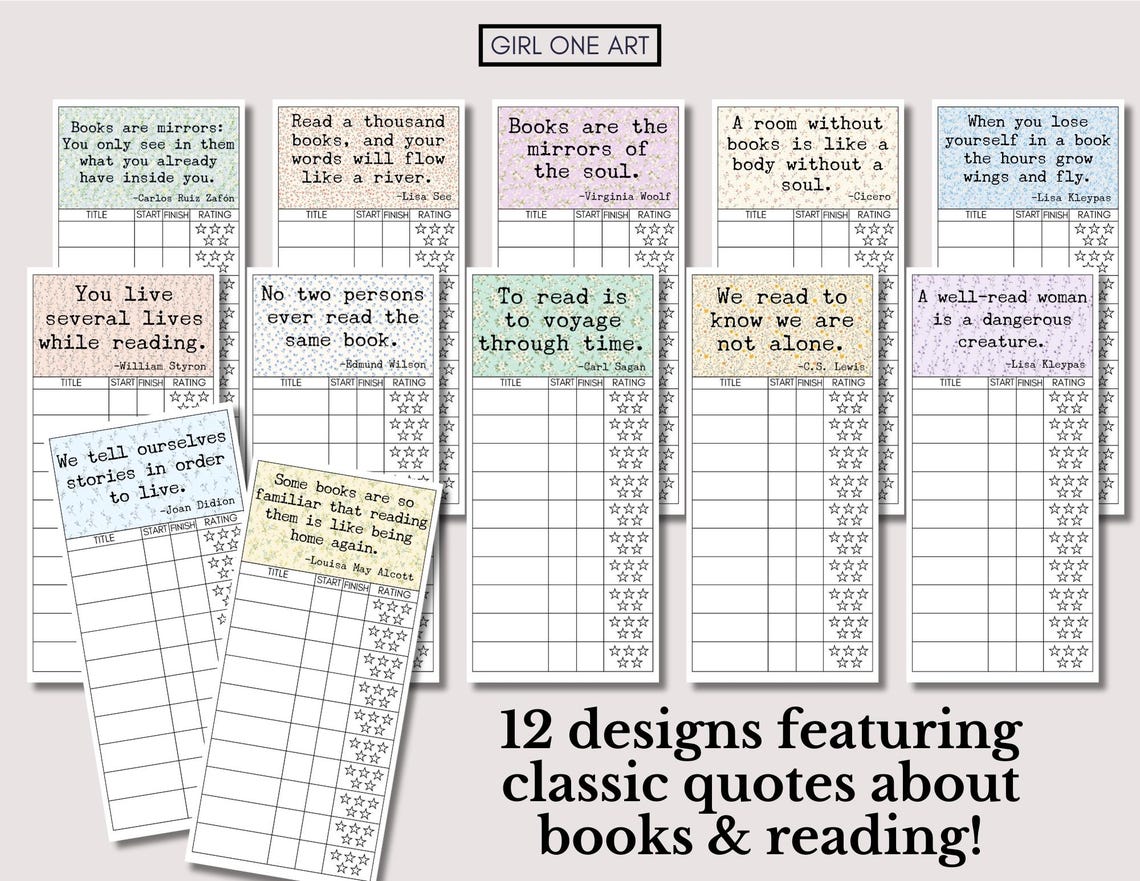 Book Quotes Reading List Bookmarks: Printable DIY Bundle (digital ...