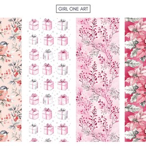 Pink Christmas Seamless Paper: Holiday Scrapbook Patterns (digital ...