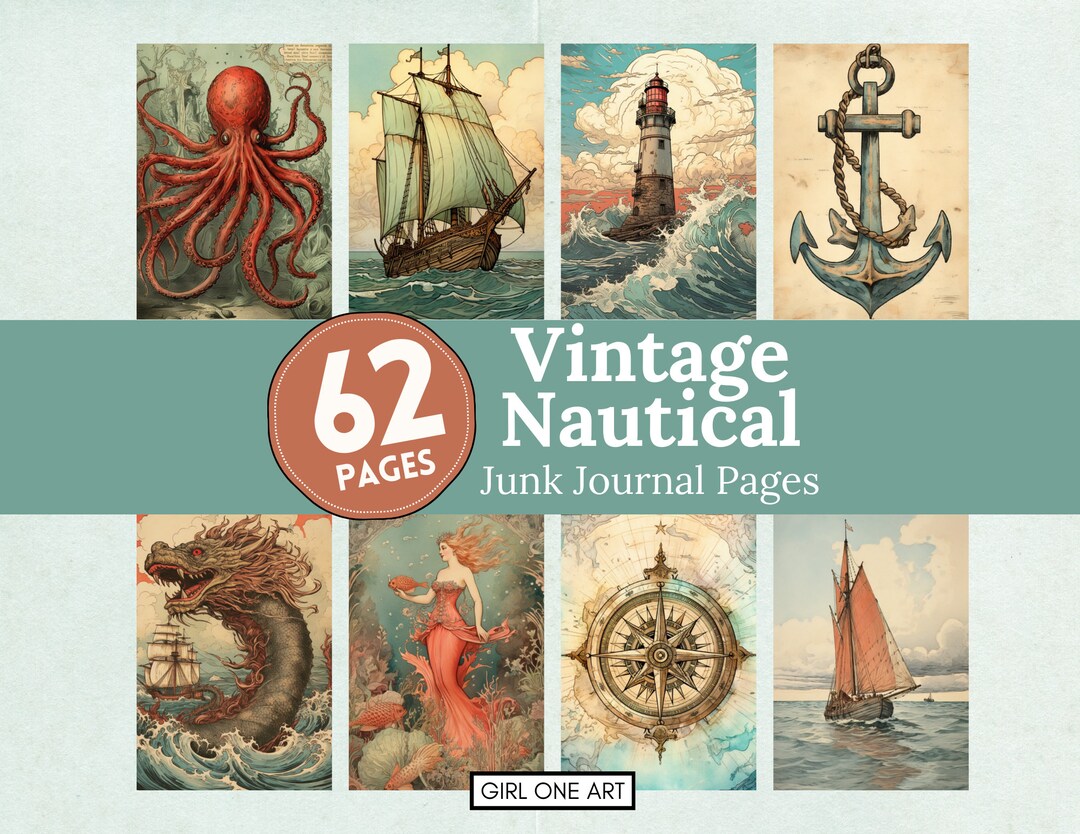 Nautical Junk Journal Pages, Vintage Ocean Ephemera, Mermaid Printable ...