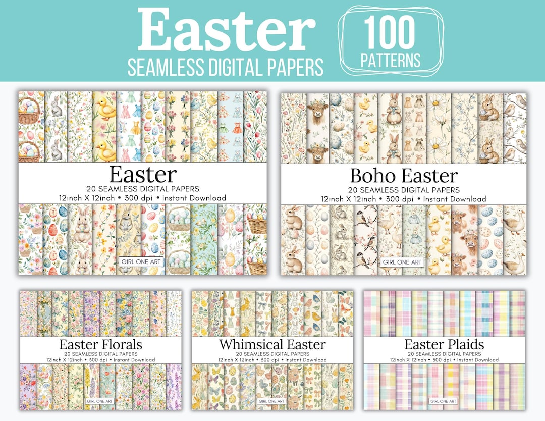 Easter Seamless Paper Bundle: Boho Floral Cottagecore Patterns (digital ...