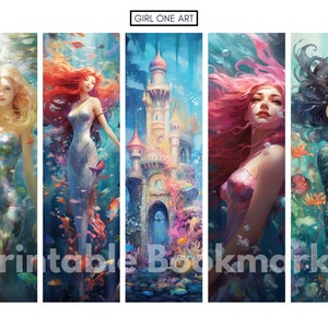 Fantasy Mermaids Printable Bookmarks Bundle Digital Download PNG JPG ...
