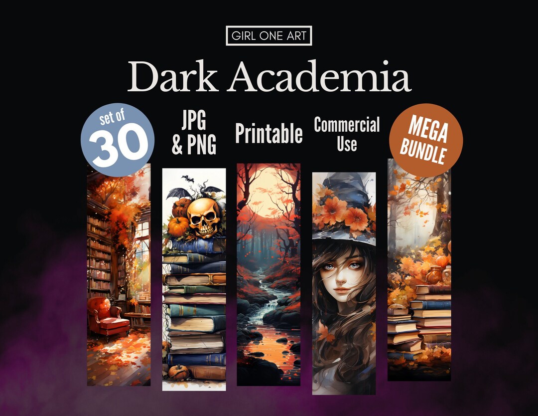 Dark Academia Printable Bookmark Bundle Digital Download PNG JPG ...