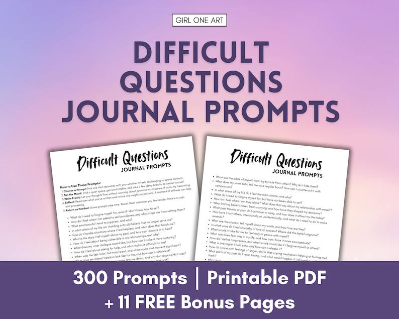 Difficult Questions Journal Prompts: Mindfulness & Self-care Journaling ...