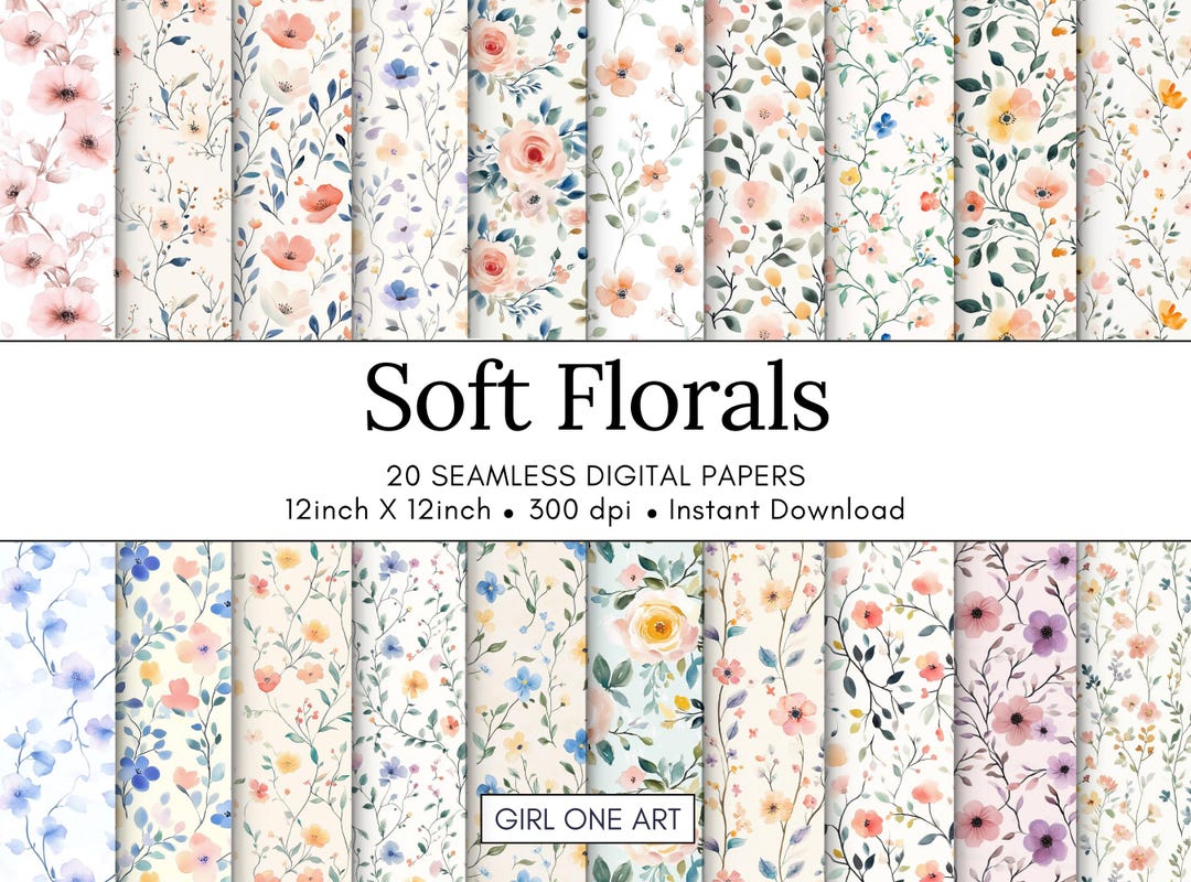 Soft Florals Printable Paper Seamless JPG Shabby Chic Digital ...