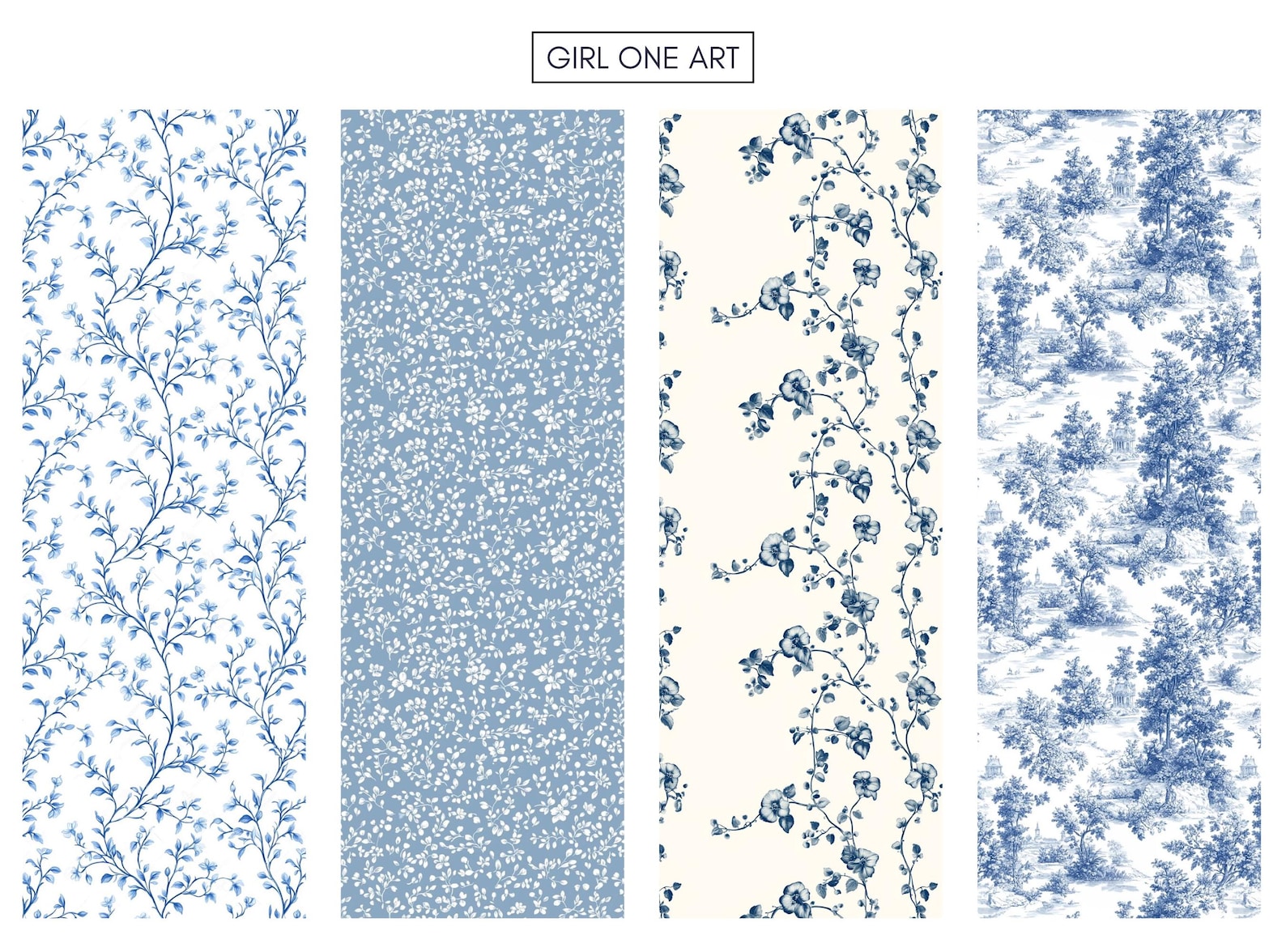 Blue Toile Seamless Paper: French Floral, Shabby Chic (digital Download ...