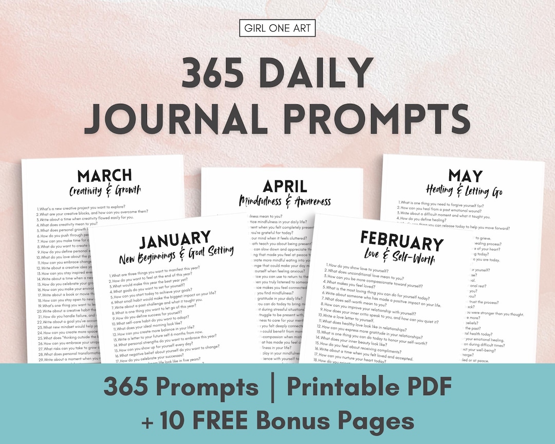 365 Journal Prompts Bundle Printable Mindfulness Daily Self Care ...