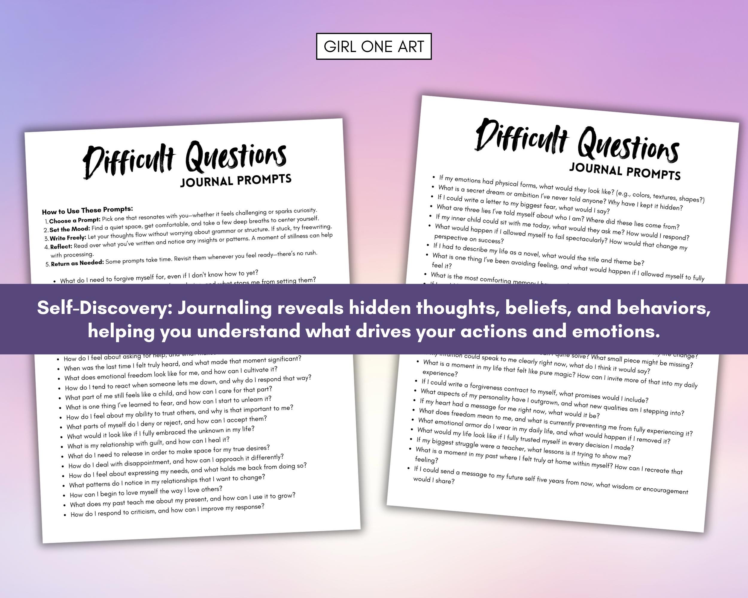 Difficult Questions Journal Prompts: Mindfulness & Self-care Journaling ...
