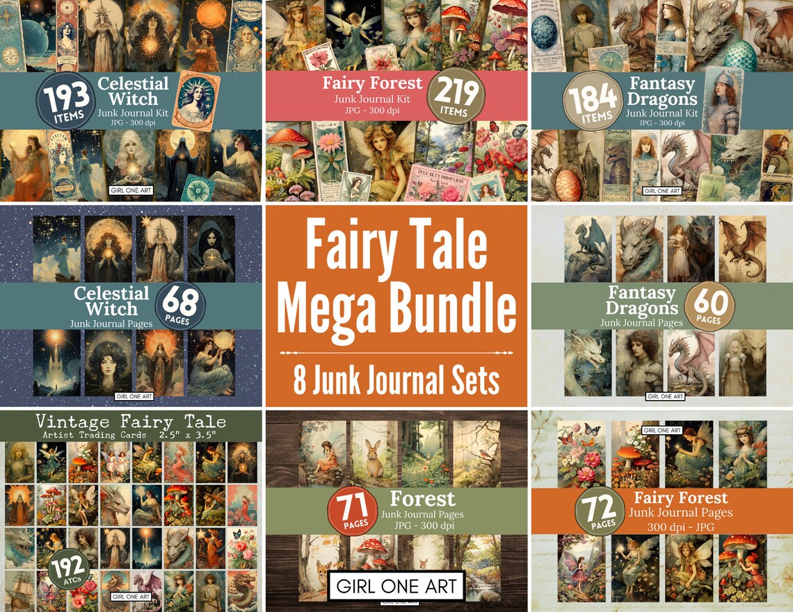 Fairy Tale Junk Journal Kit Bundle Digital Forest Scrapbook Paper ...