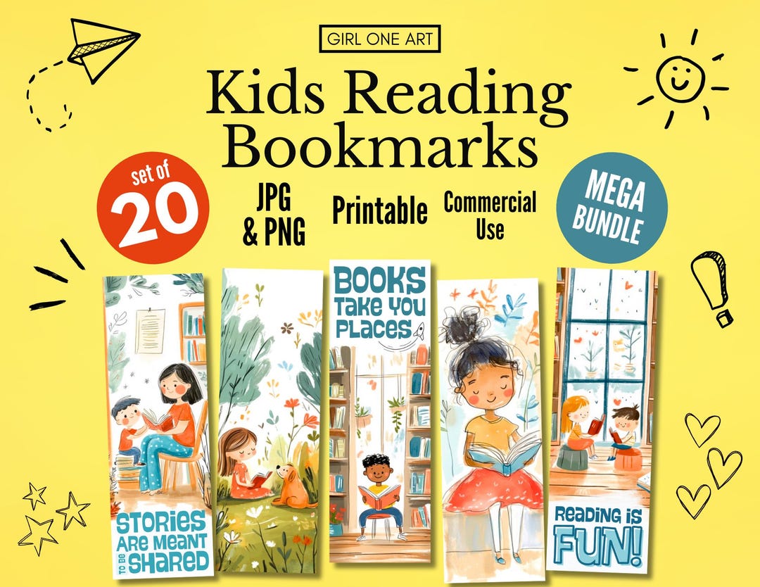 Kids Reading Bookmarks: Fun Classroom Rewards (printable PNG & JPG) - Etsy
