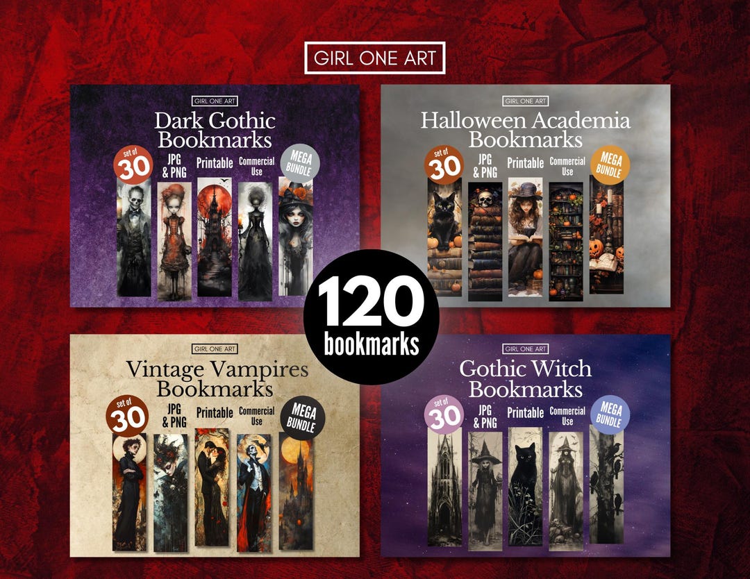 Gothic Bookmarks Mega Bundle: Spooky Halloween, Dark Academia (PDF ...