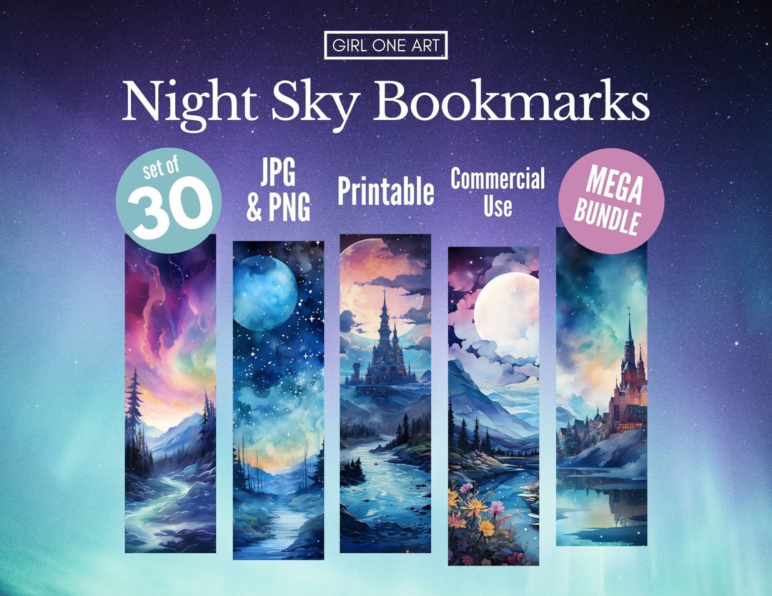 Night Sky Printable Bookmark Bundle Digital Download PNG JPG Print ...