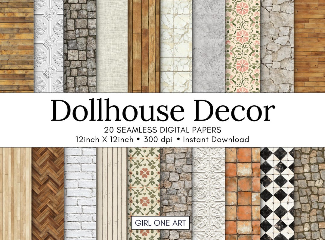 Dollhouse Textures Seamless Paper: Miniature Stone Brick Wood Doll ...