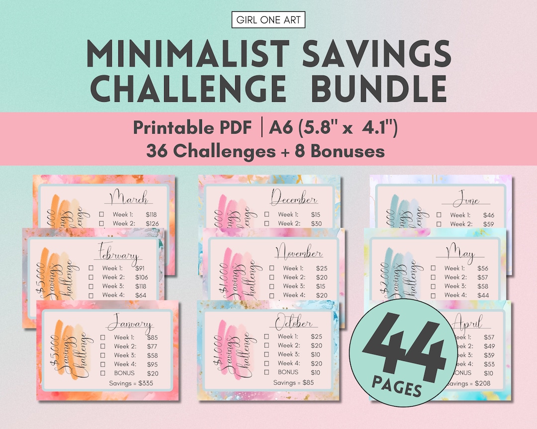 Minimalist A6 Money Saving Challenge Bundle Savings Tracker Low Income ...