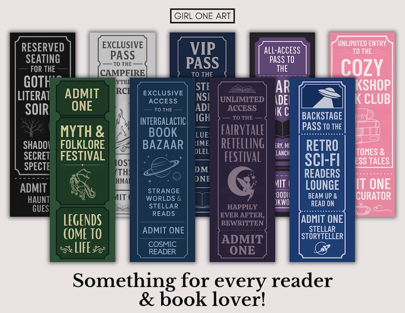 Bookish Ticket Printable Bookmarks Bundle: Reader Gift (PDF/JPG/PNG ...