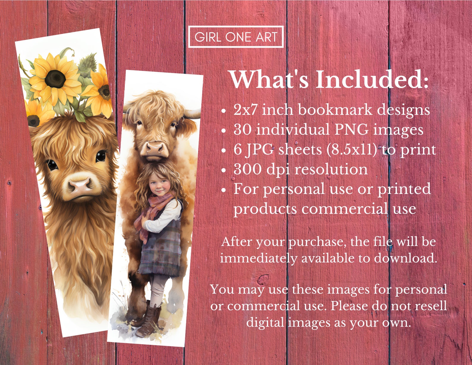 Highland Cow Bookmarks Bundle Printable Digital Download PNG JPG ...