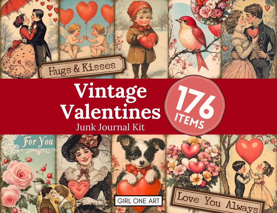 Vintage Valentines Junk Journal Kit: Valentine's Day Ephemera ...