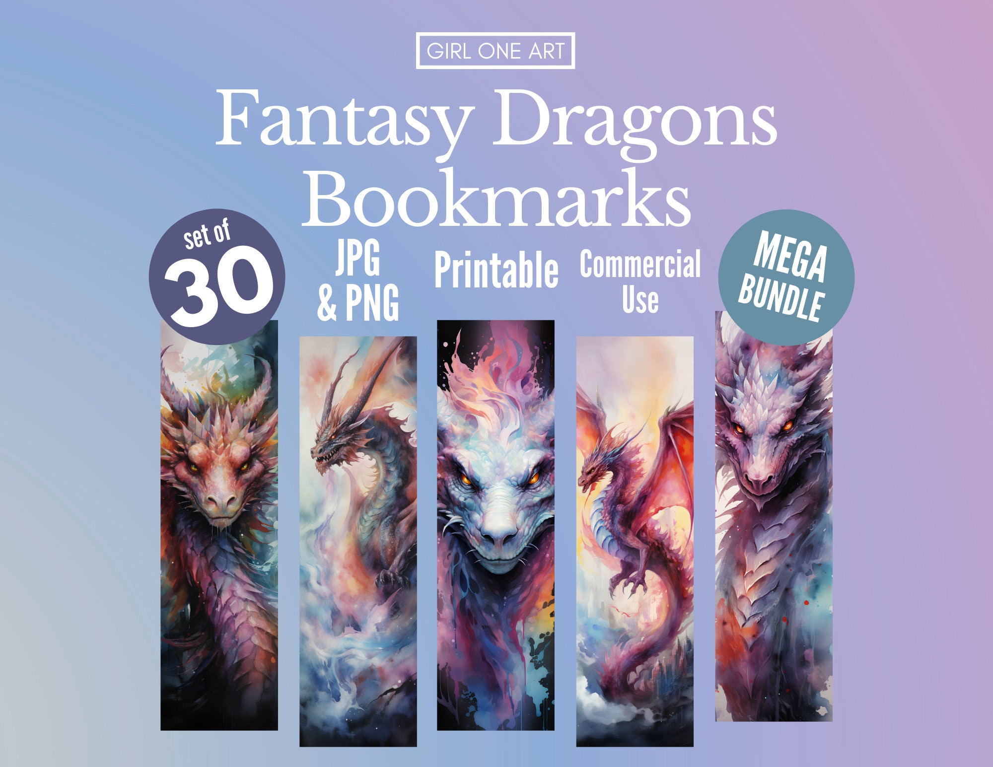 Fantasy Dragons Printable Bookmarks Bundle Digital Download - Etsy