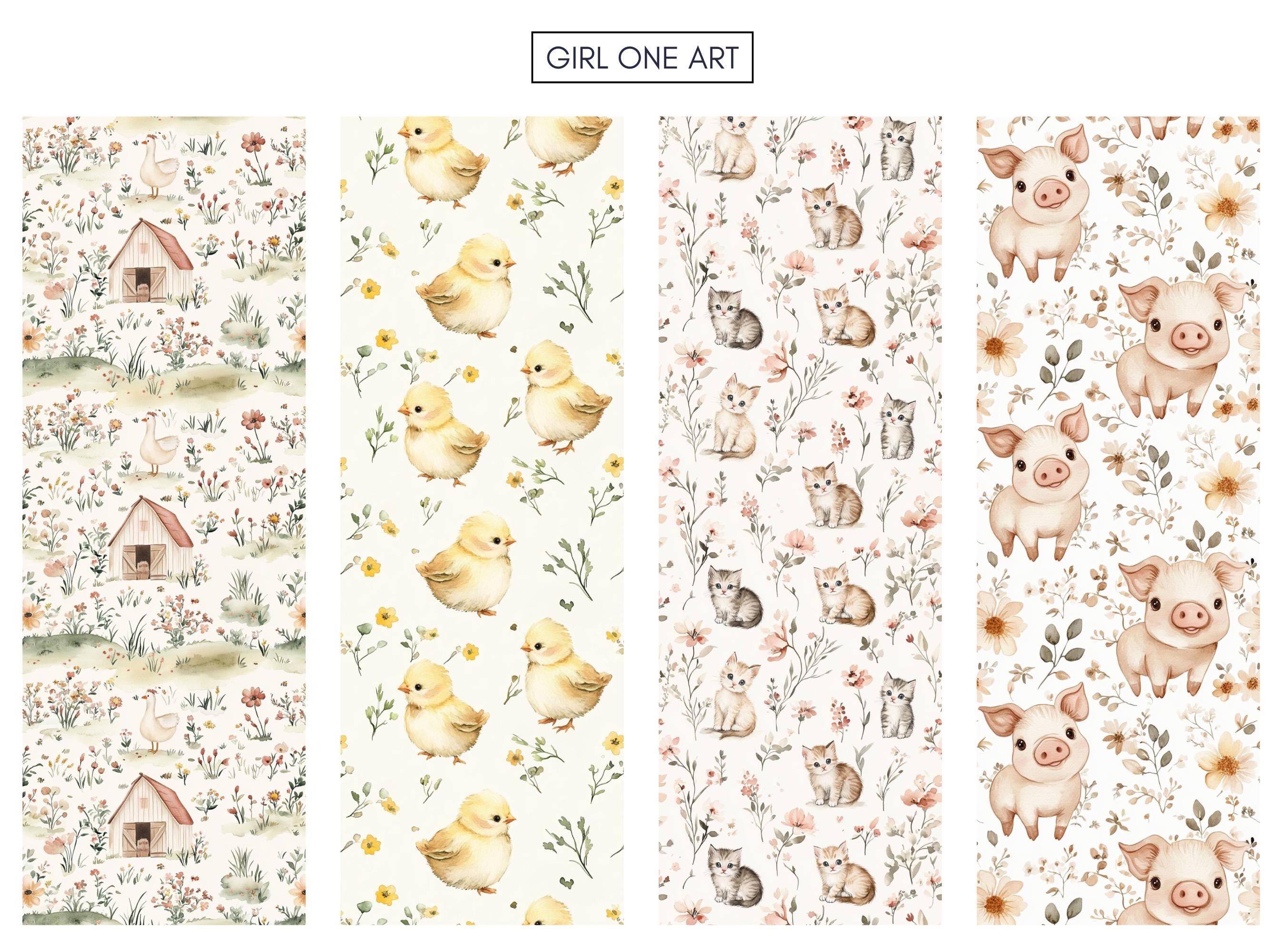 Boho Farm Animal Seamless Paper: Watercolor Cottagecore Nursery Designs ...