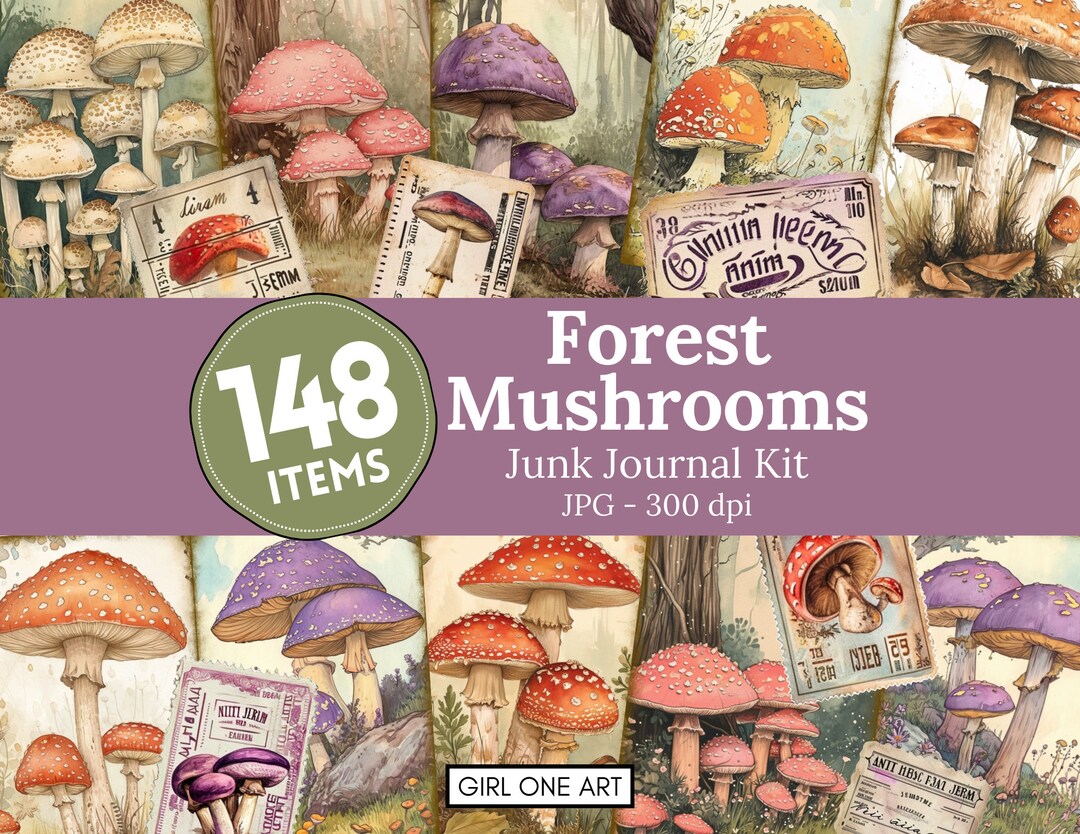 Forest Mushrooms Junk Journal Kit Digital Download Scrapbook Paper ...