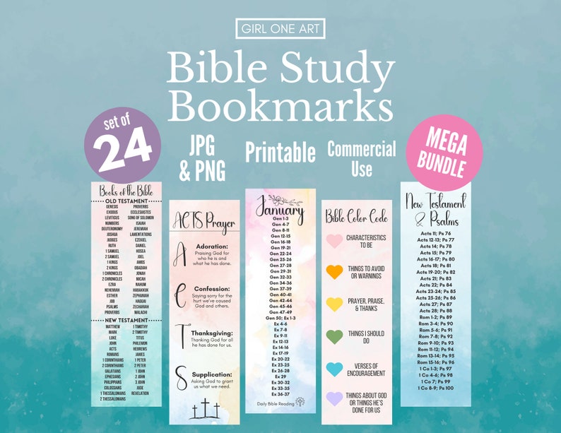 Bible Study Printable Bookmark Set Print Cut Books of the Bible ...