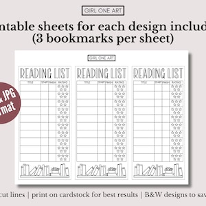 Reading List Printable Bookmarks Bundle Downloadable Digital Bookmark ...