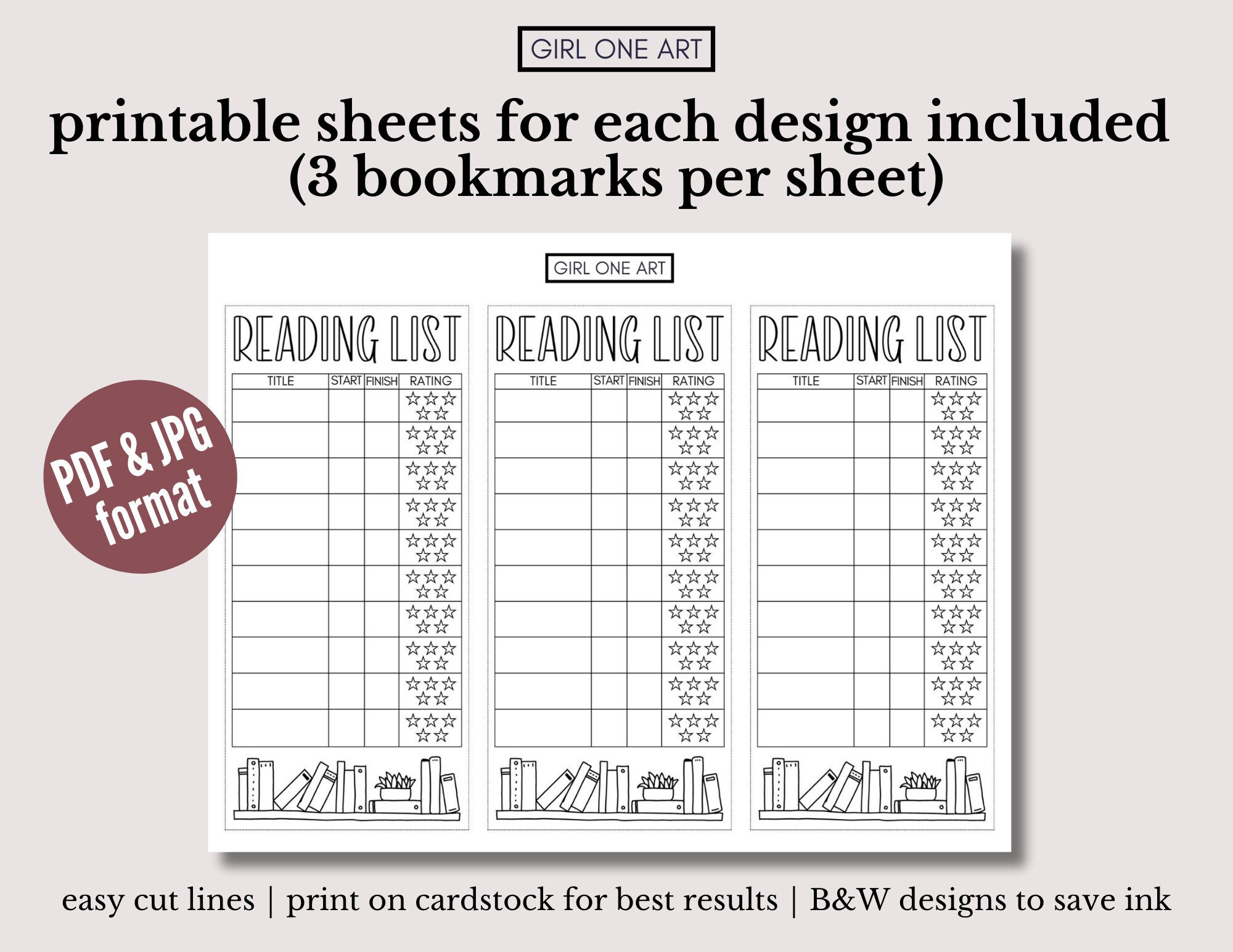 Reading List Printable Bookmarks Bundle Downloadable Digital Bookmark ...