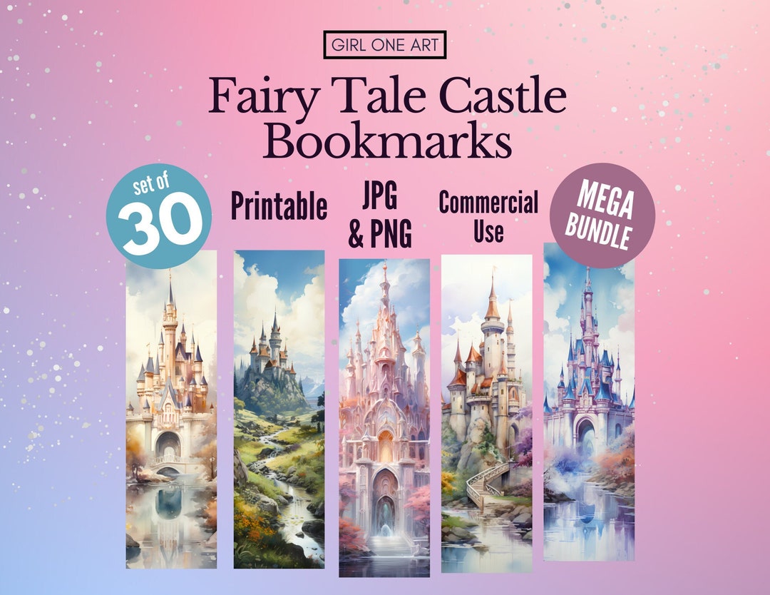 Watercolor Fairy Tale Castle Bookmarks: Mega Bundle (digital PNG JPG ...