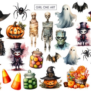 Watercolor Halloween Clipart Mega Bundle PNG SVG Commercial Use ...