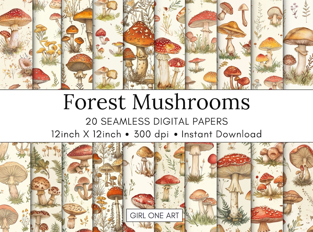 Forest Mushrooms Printable Paper Seamless Fairy Junk Journal Digital ...