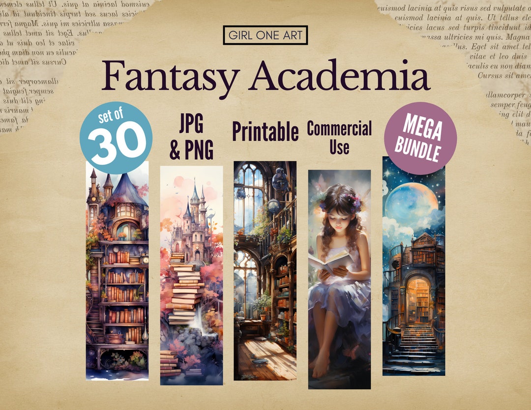 Fantasy Academia Printable Bookmarks Mega Bundle Watercolor PNG JPG Art ...
