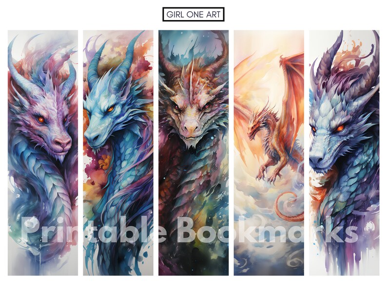 Fantasy Dragons Printable Bookmarks Bundle Digital Download PNG JPG ...