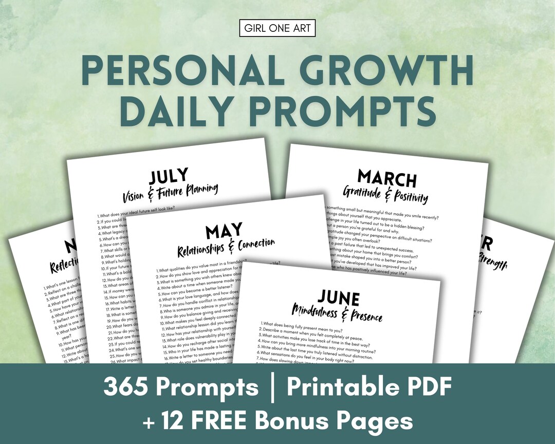 365 Daily Journal Prompts: Personal Growth & Mindfulness (printable PDF ...