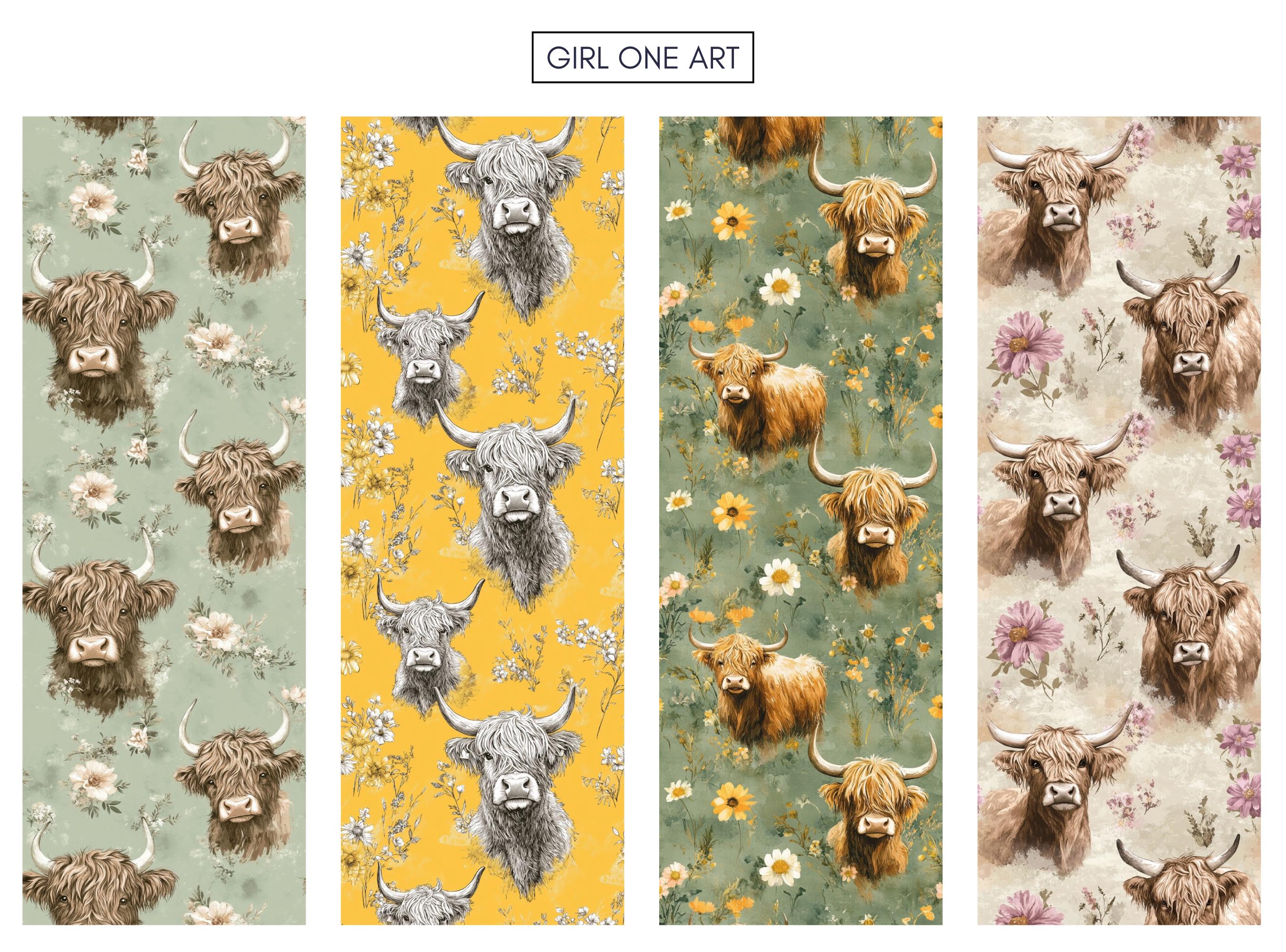 Highland Cow Seamless Paper: Watercolor Floral Cowgirl Patterns ...