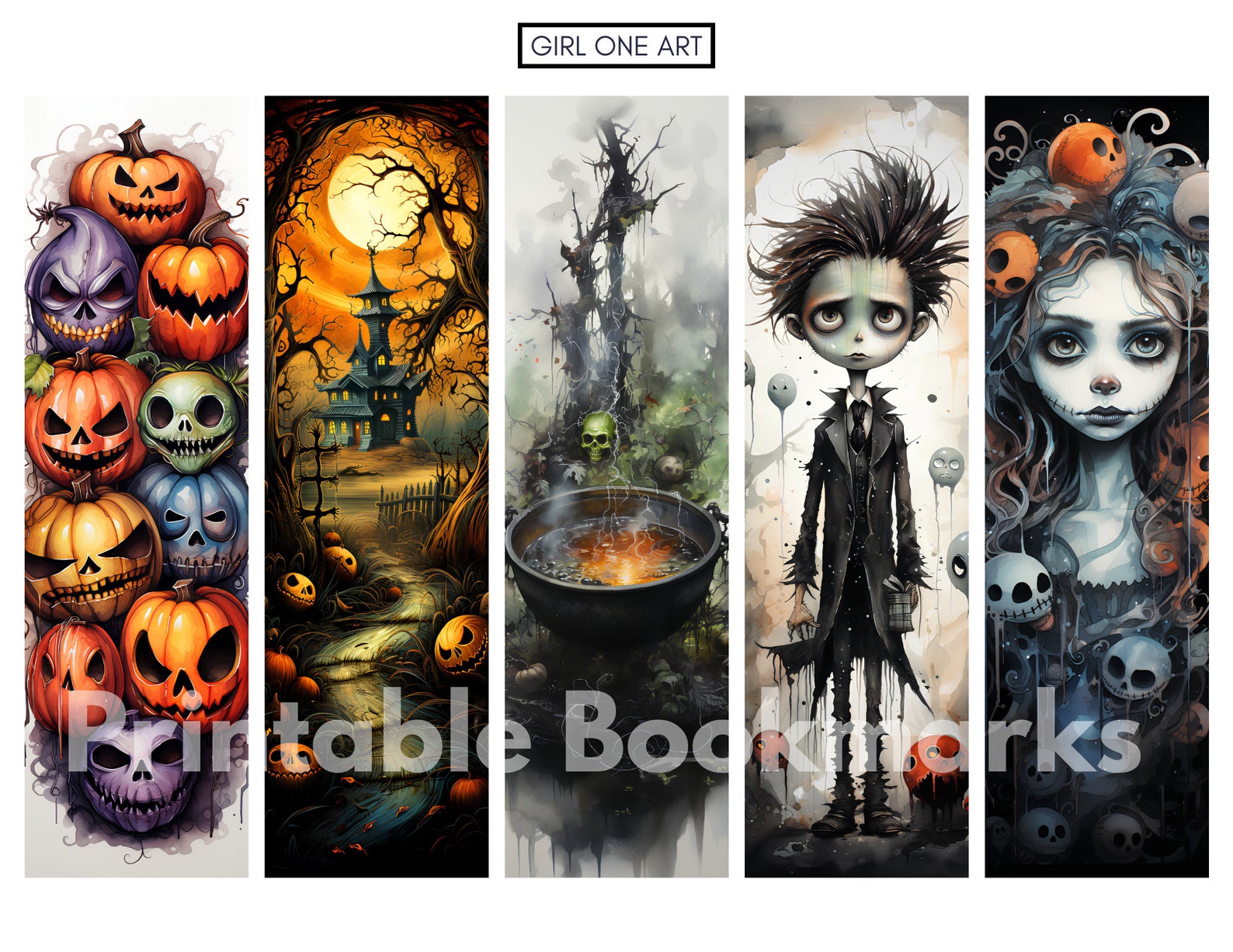 Spooky Halloween Printable Bookmarks Bundle Witches Haunted - Etsy
