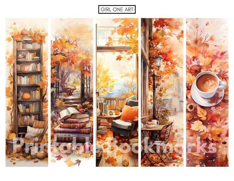 Autumn Reading Printable Bookmarks Bundle Downloadable PNG JPG ...