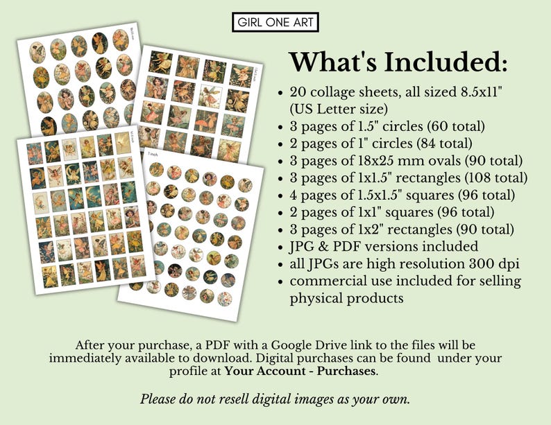 Fairy Collage Sheets Digital Mini Ephemera Printable Circles Rectangle ...