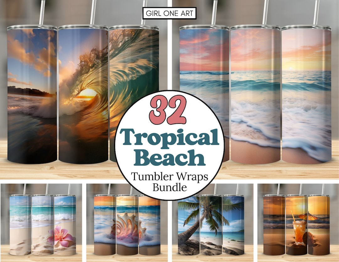 Tropical Beach Tumbler Wrap Bundle 20oz Skinny Straight Ocean Tumbler ...