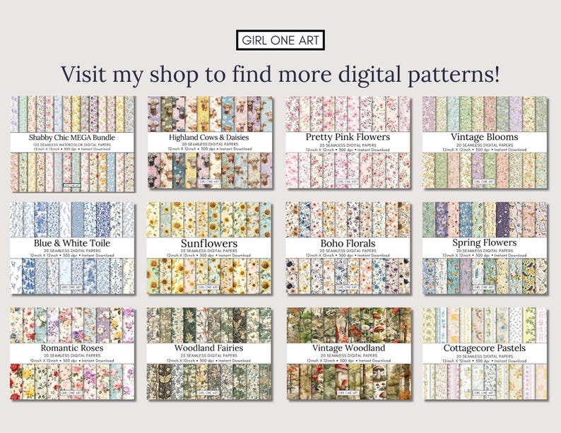 Boho Farm Seamless Paper Mega Bundle: 100 Floral Barnyard Patterns ...