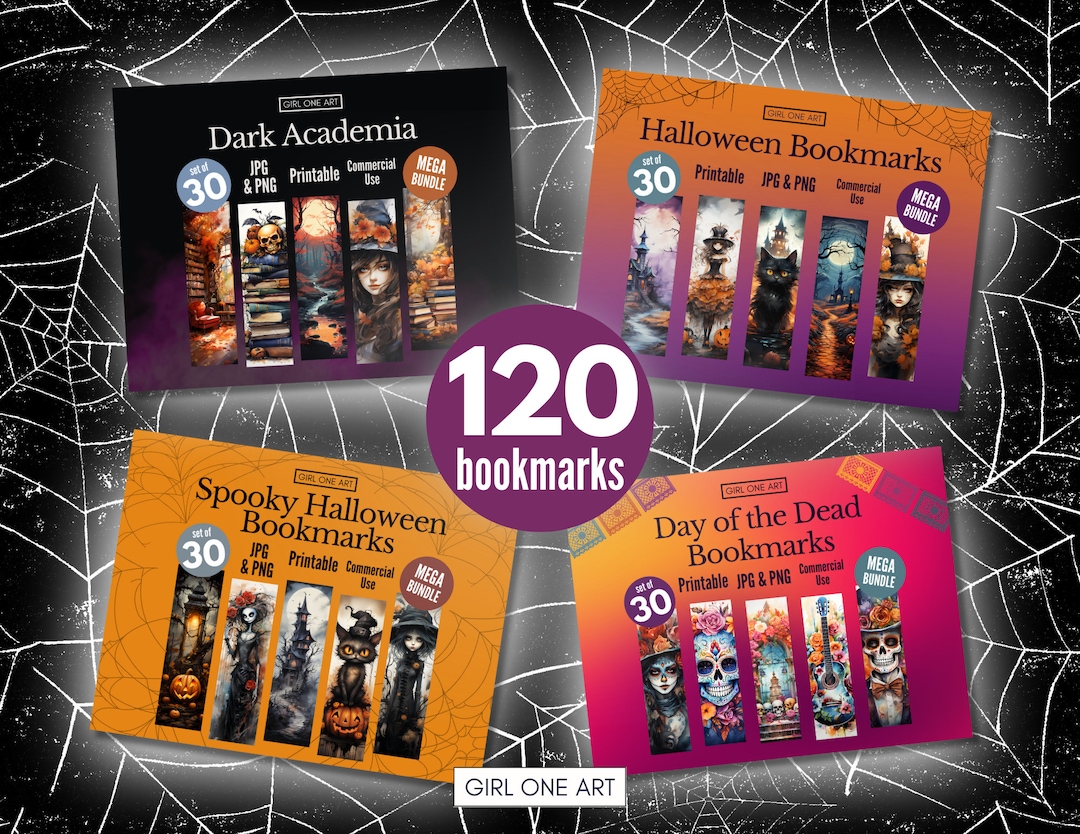 120 Printable Bookmarks Super Bundle Halloween Day of the Dead Spooky ...